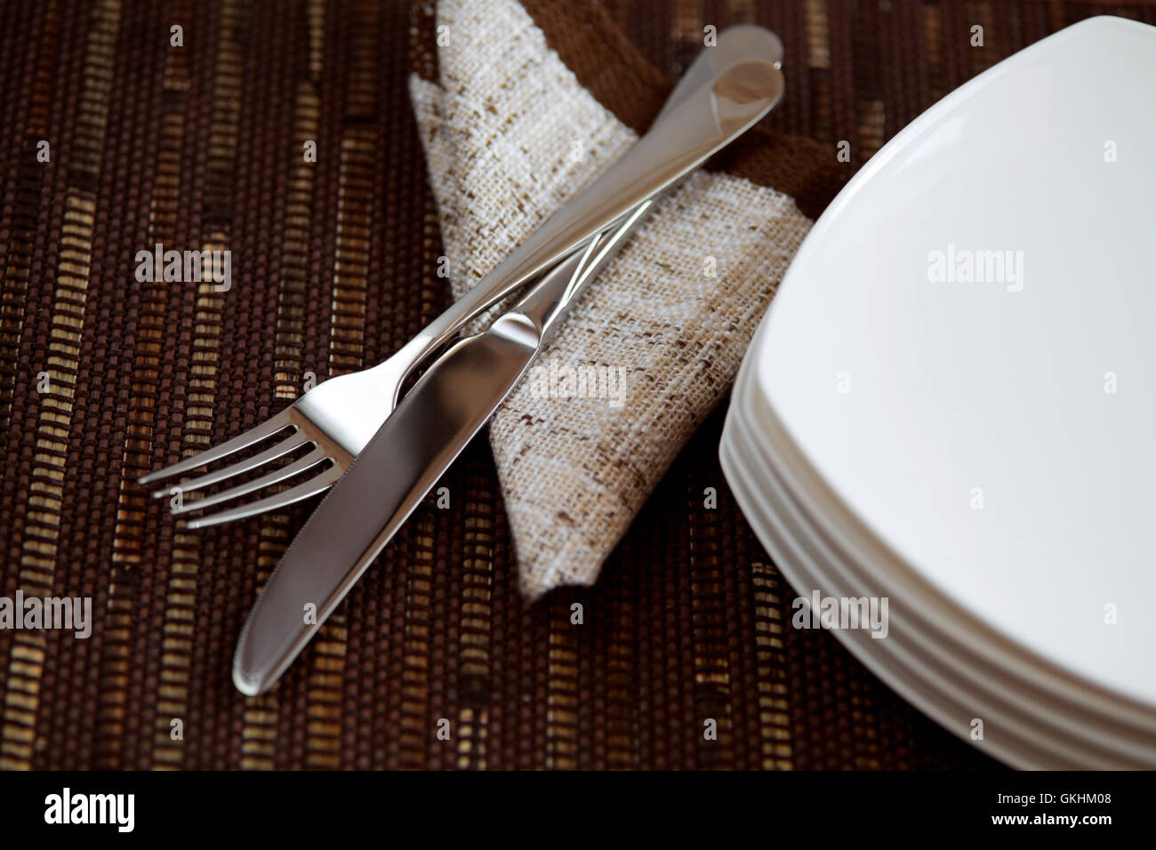 Table layout with tableware Stock Photo - Alamy