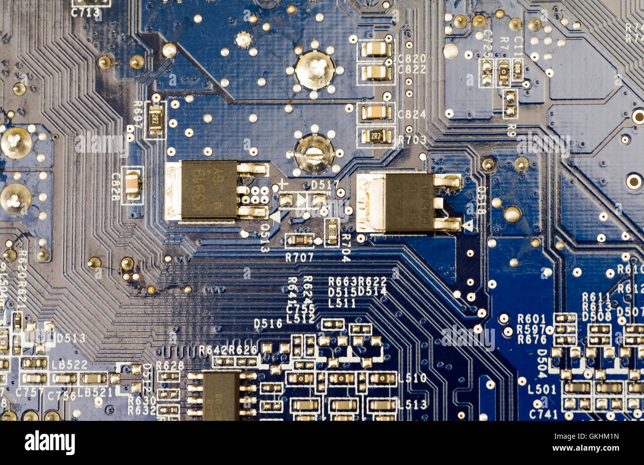 Technogenic background from a dark blue microprocessor panel Stock ...