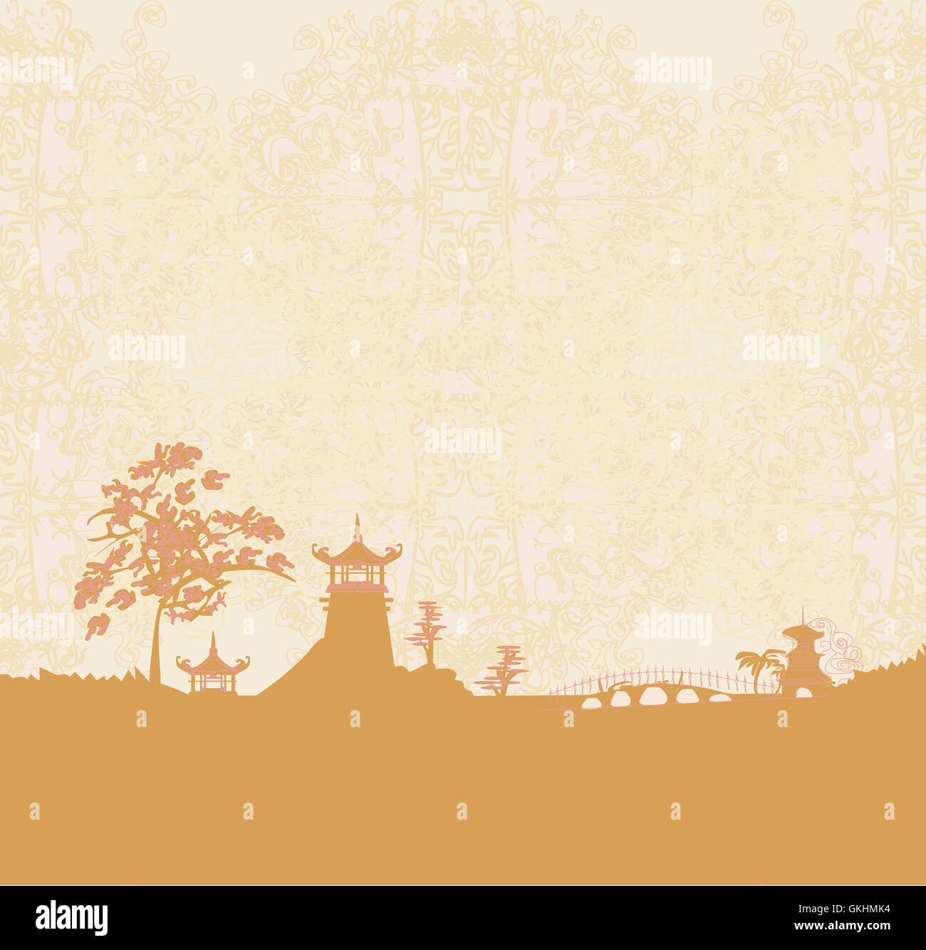 old paper with Asian Landscape Stock Photo - Alamy