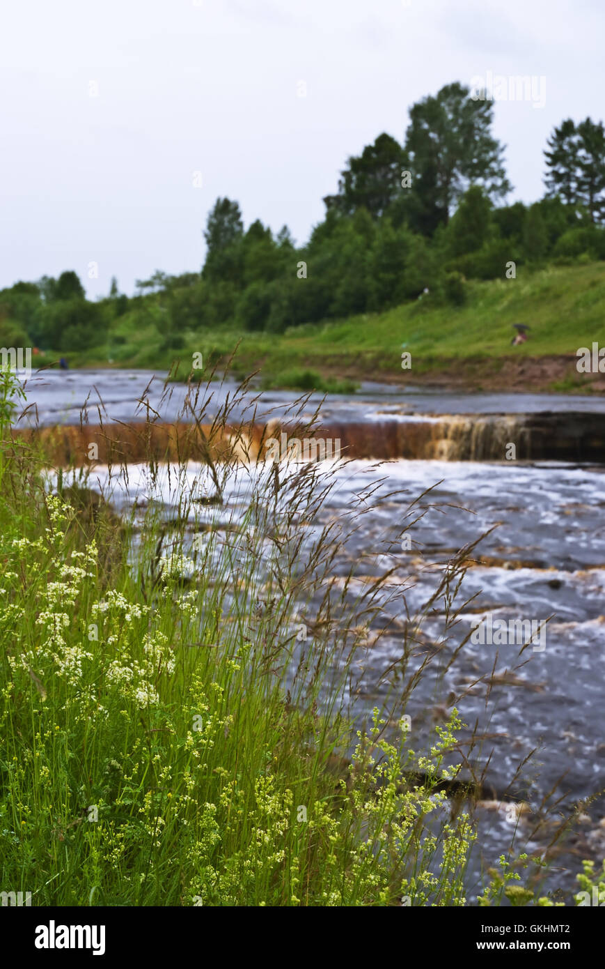 green grass and rough river Stock Photo - Alamy