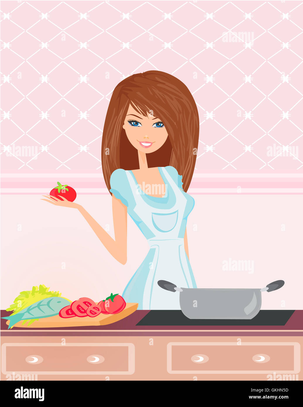 Beautiful lady cooking soup Stock Photo - Alamy