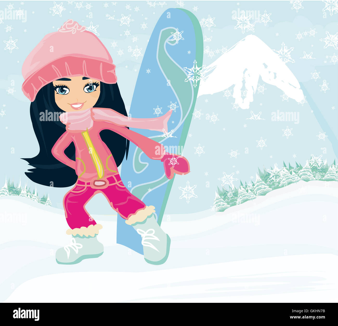 Girl with the snowboard Stock Photo - Alamy