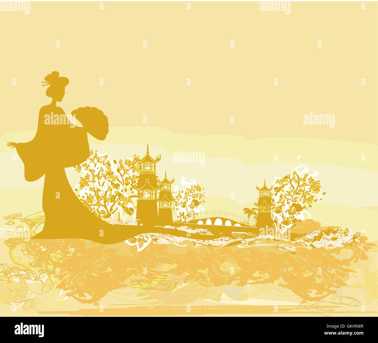 old paper with Asian Landscape Stock Photo - Alamy