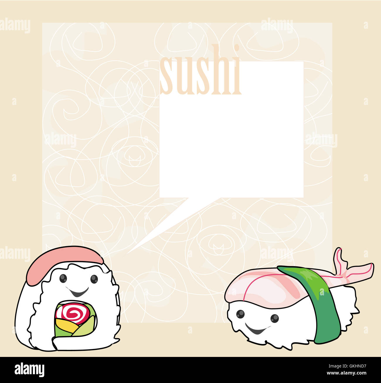cute sushi cartoon illustration - vector card Stock Photo - Alamy