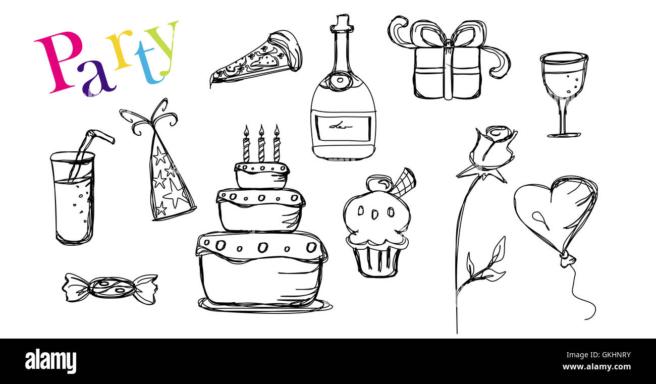 Set of Party doodles Stock Photo - Alamy
