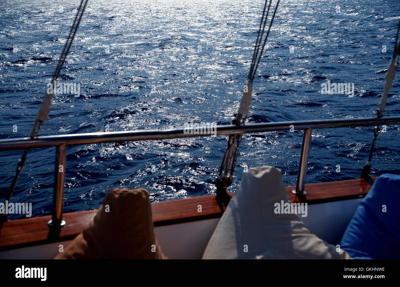 rigging of sail ship and sea waves Stock Photo - Alamy