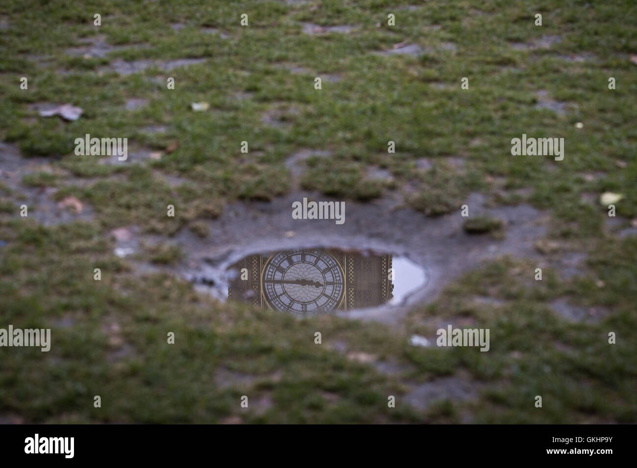 UK, London : Big Ben at the Houses of Parliament is reflected in a ...