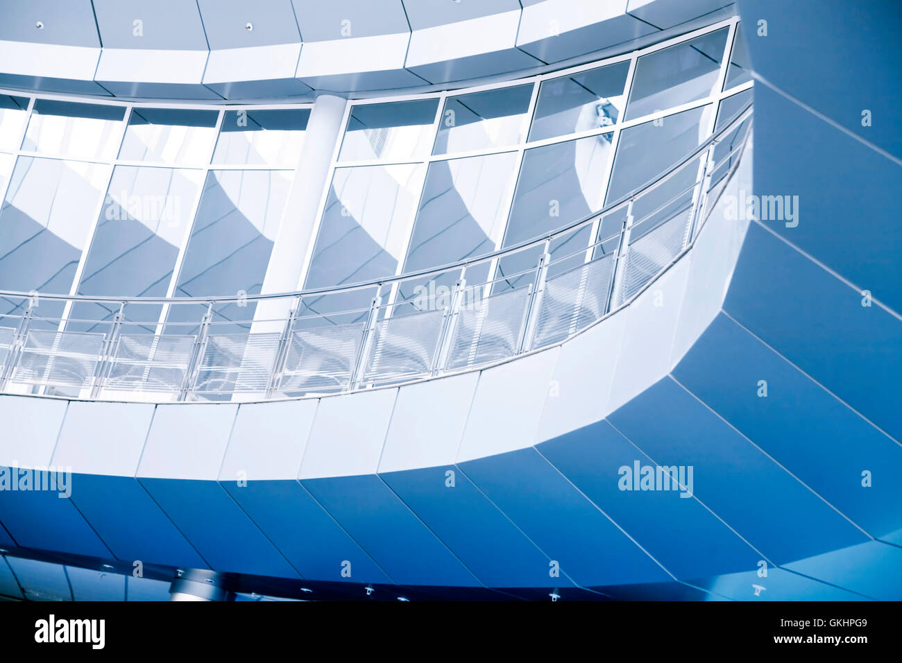 rounded balconies from glass and metal in a modern interior Stock Photo ...
