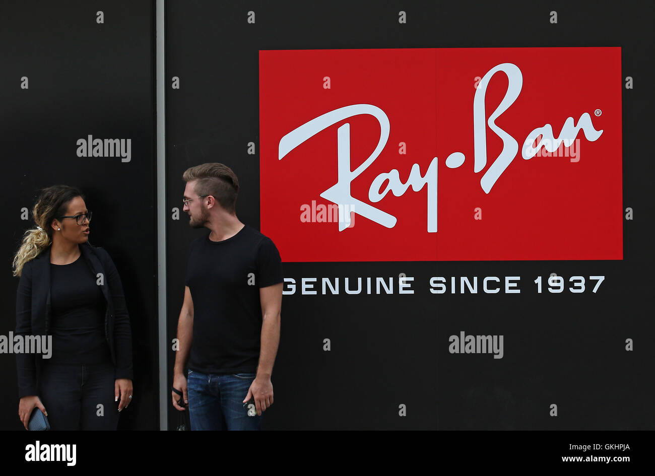 UK, London : People walk past a Ran Ban logo on Oxford Street in ...