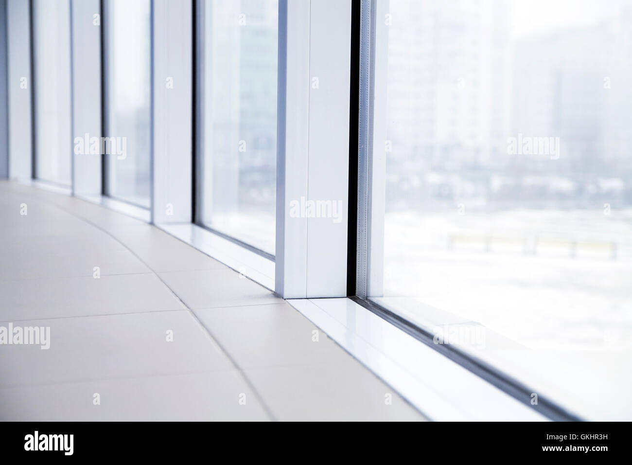 empty light big hall with glass windows Stock Photo - Alamy