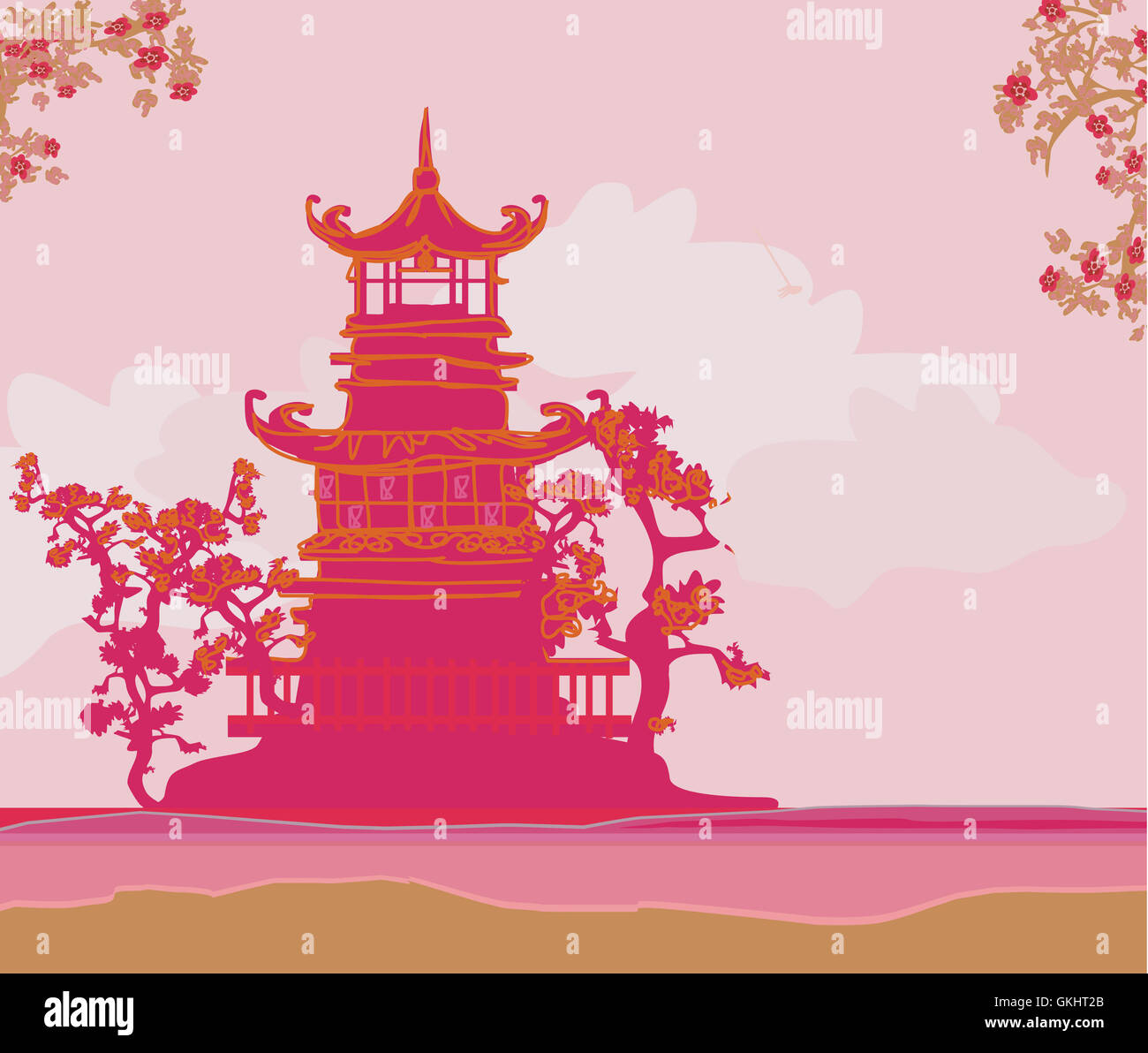 old paper with Asian Landscape Stock Photo - Alamy