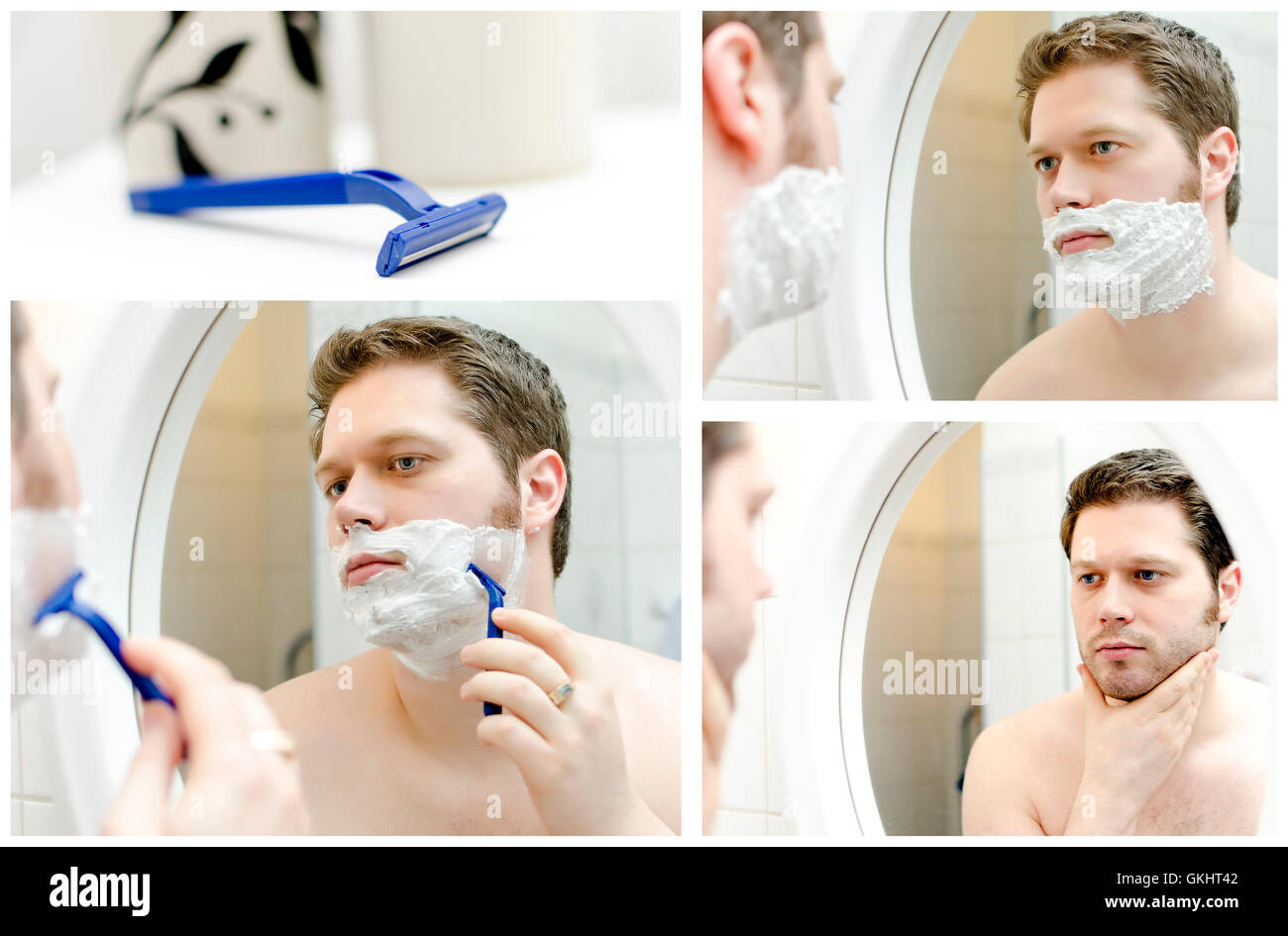 Collage of Man shaving. four photos Stock Photo - Alamy