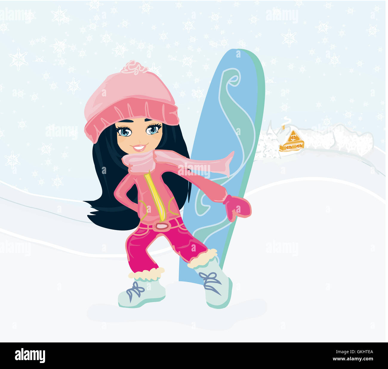 Girl with the snowboard Stock Photo - Alamy