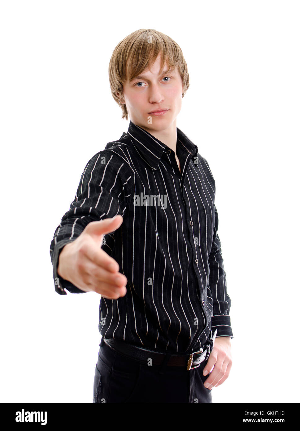 Handsome man ready for a hand shake. Isolated on white Stock Photo - Alamy