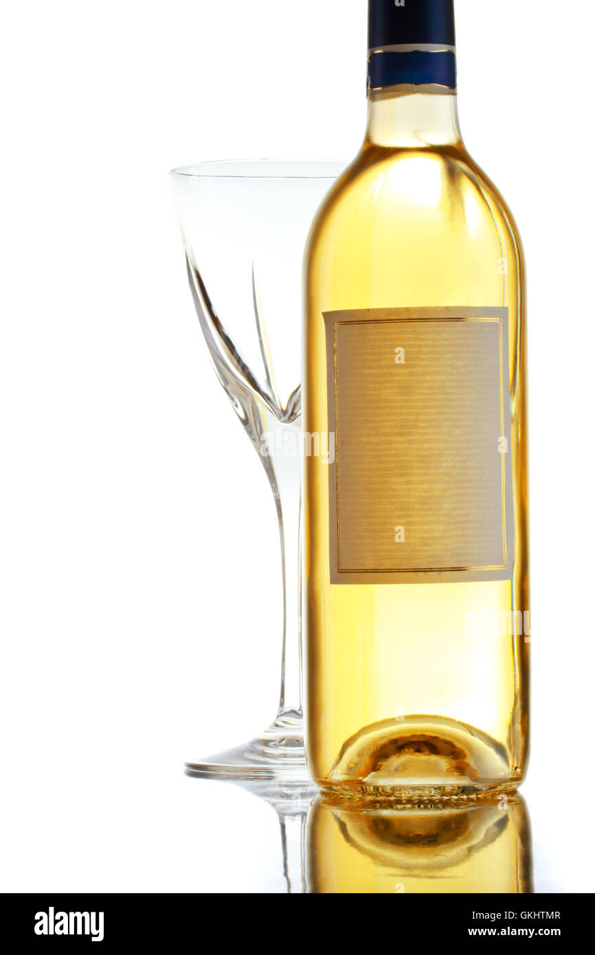 glass and bottle of white wine Stock Photo - Alamy