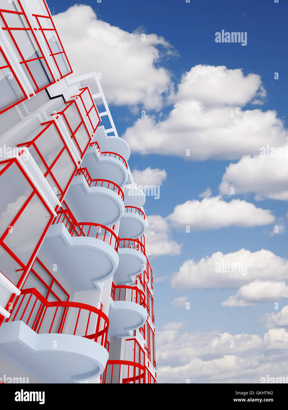 high modern residential building on a background sky and clouds Stock ...