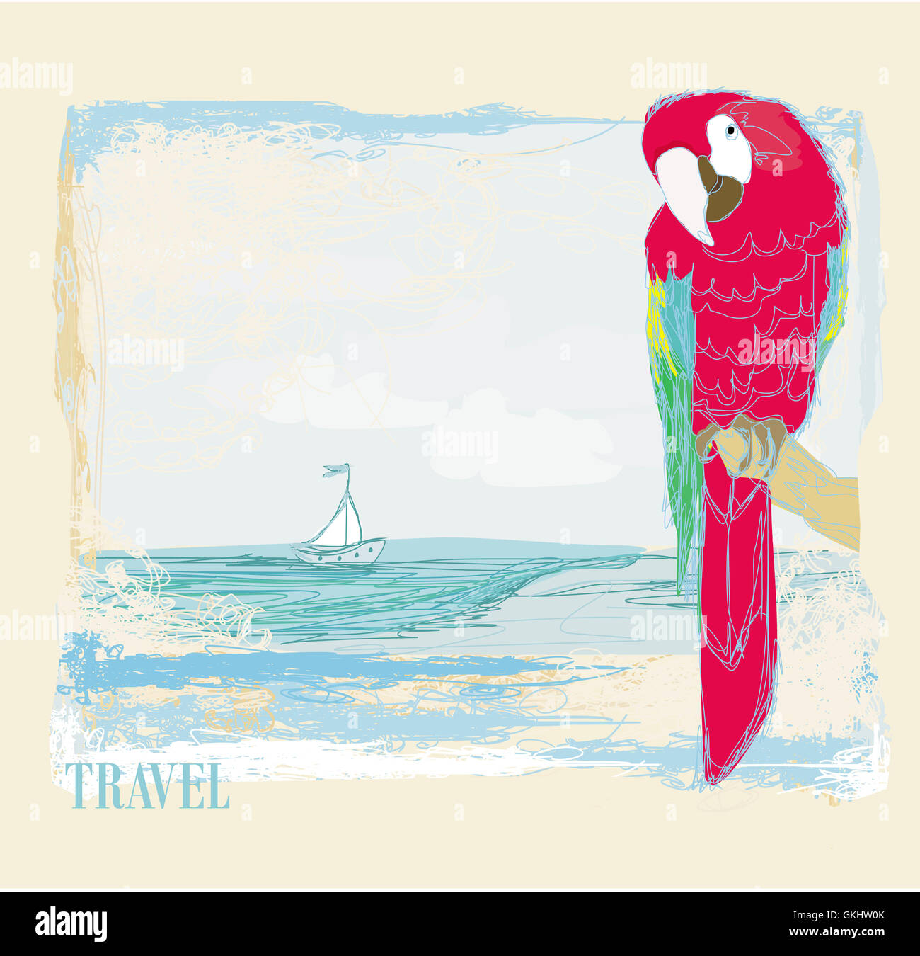 Colourful parrot bird sitting on the perch on the beach Stock Photo - Alamy