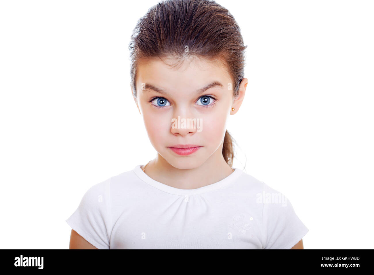 Crazy little girl, studio on white background Stock Photo - Alamy