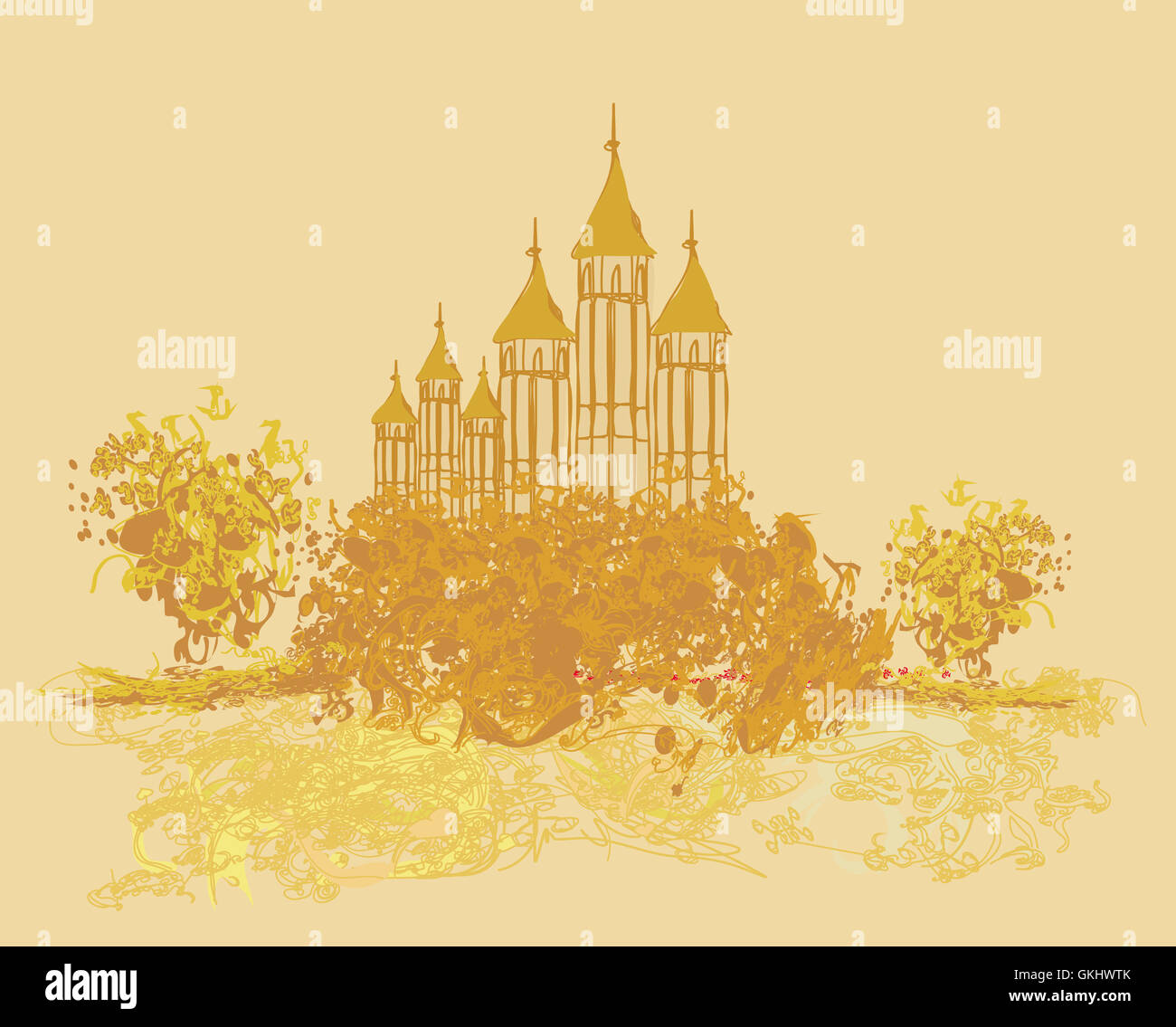 Illustration of the castle in retro style Stock Photo - Alamy