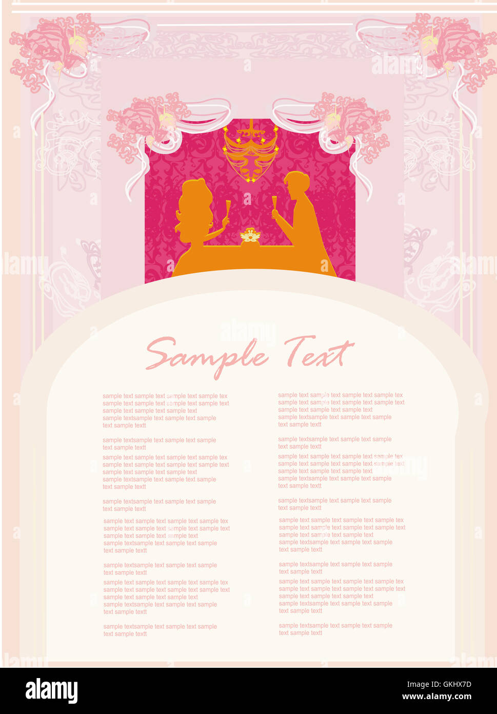 Young couple flirt and drink champagne - invitation card Stock Photo ...