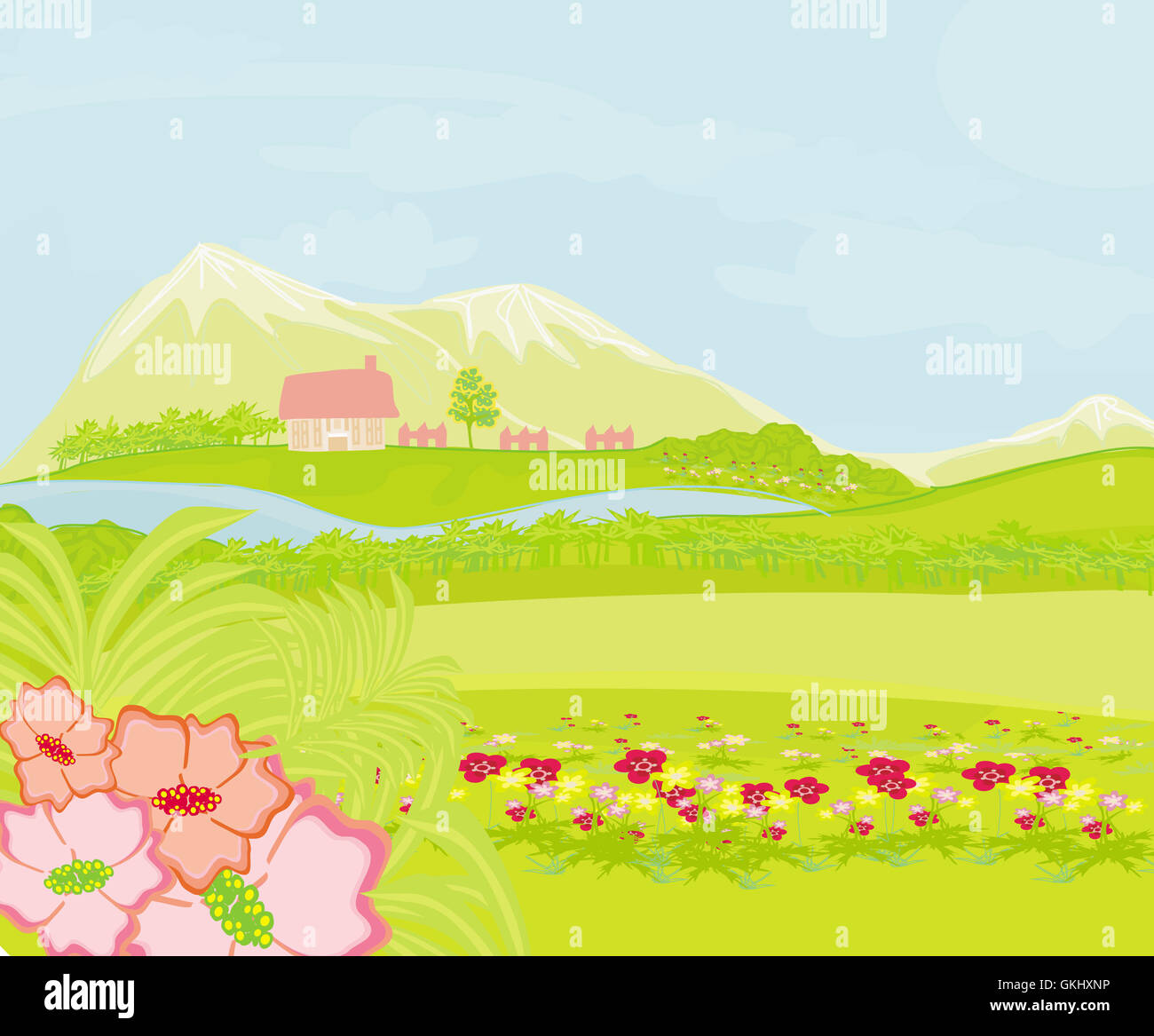 Spring landscape.Vector Illustration Stock Photo - Alamy