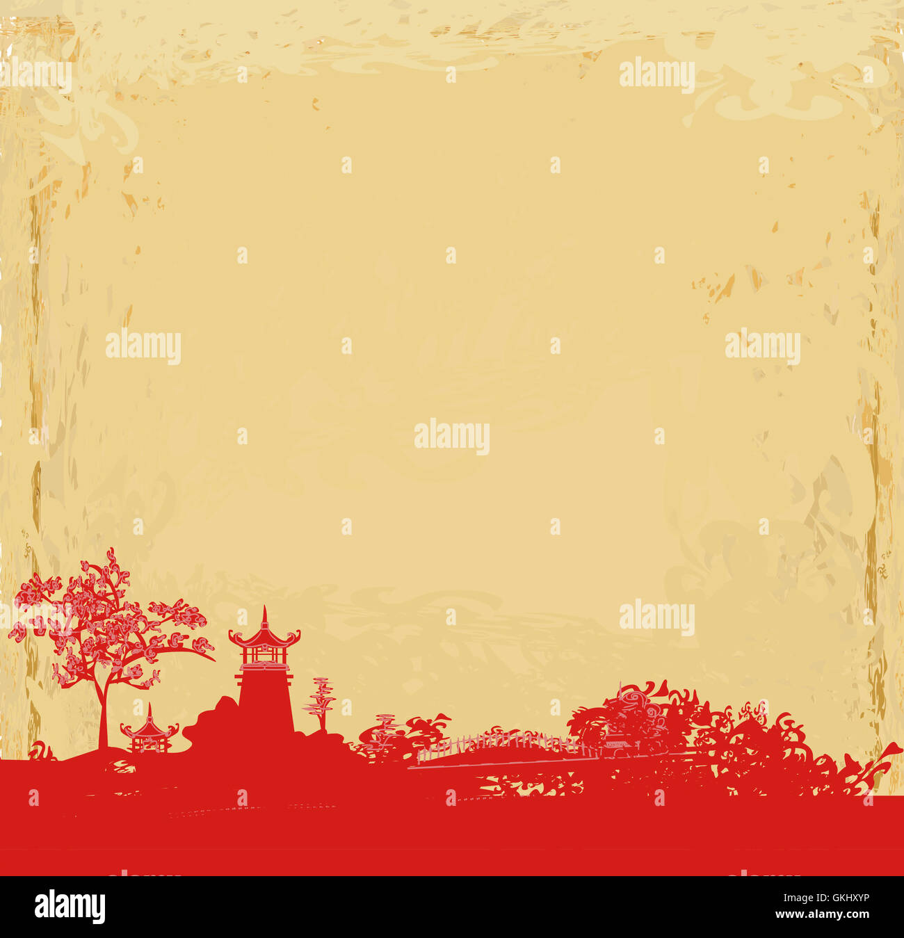old paper with Asian Landscape Stock Photo - Alamy
