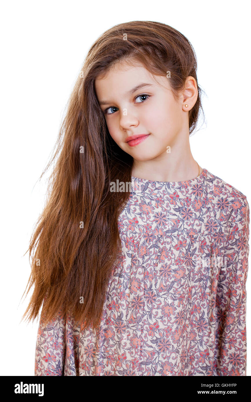 Portrait of beautiful little girl, studio on white background Stock ...