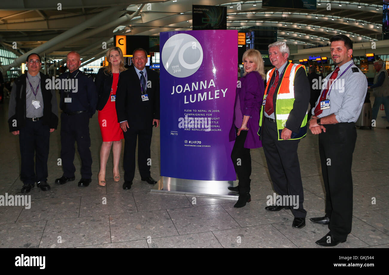 Joanna Lumley unveils her plaque at Heathrow Terminal 5 as part of the ...
