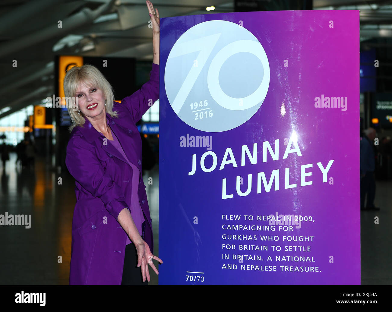 Joanna Lumley unveils her plaque at Heathrow Terminal 5 as part of the ...