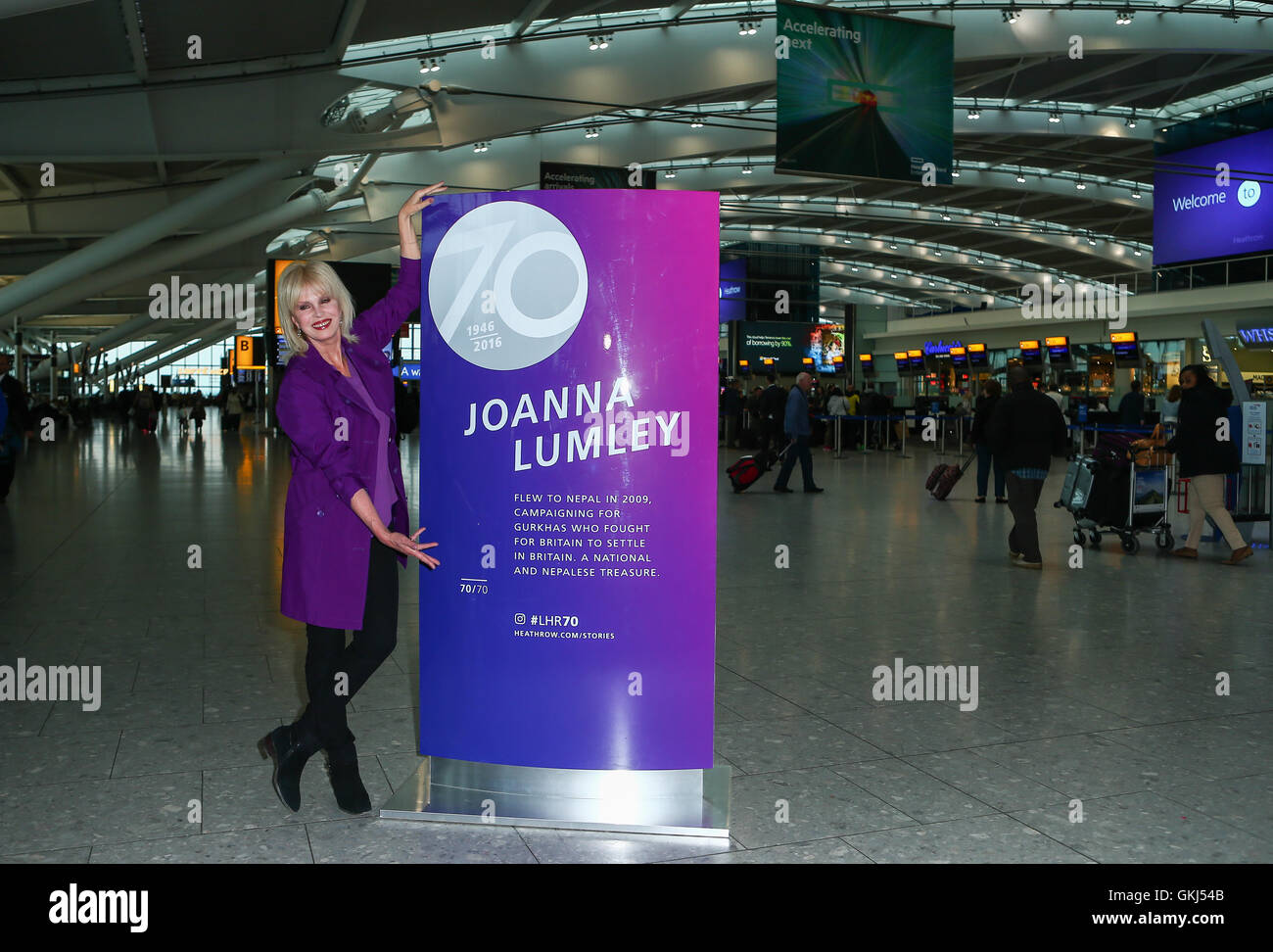 Joanna Lumley unveils her plaque at Heathrow Terminal 5 as part of the ...