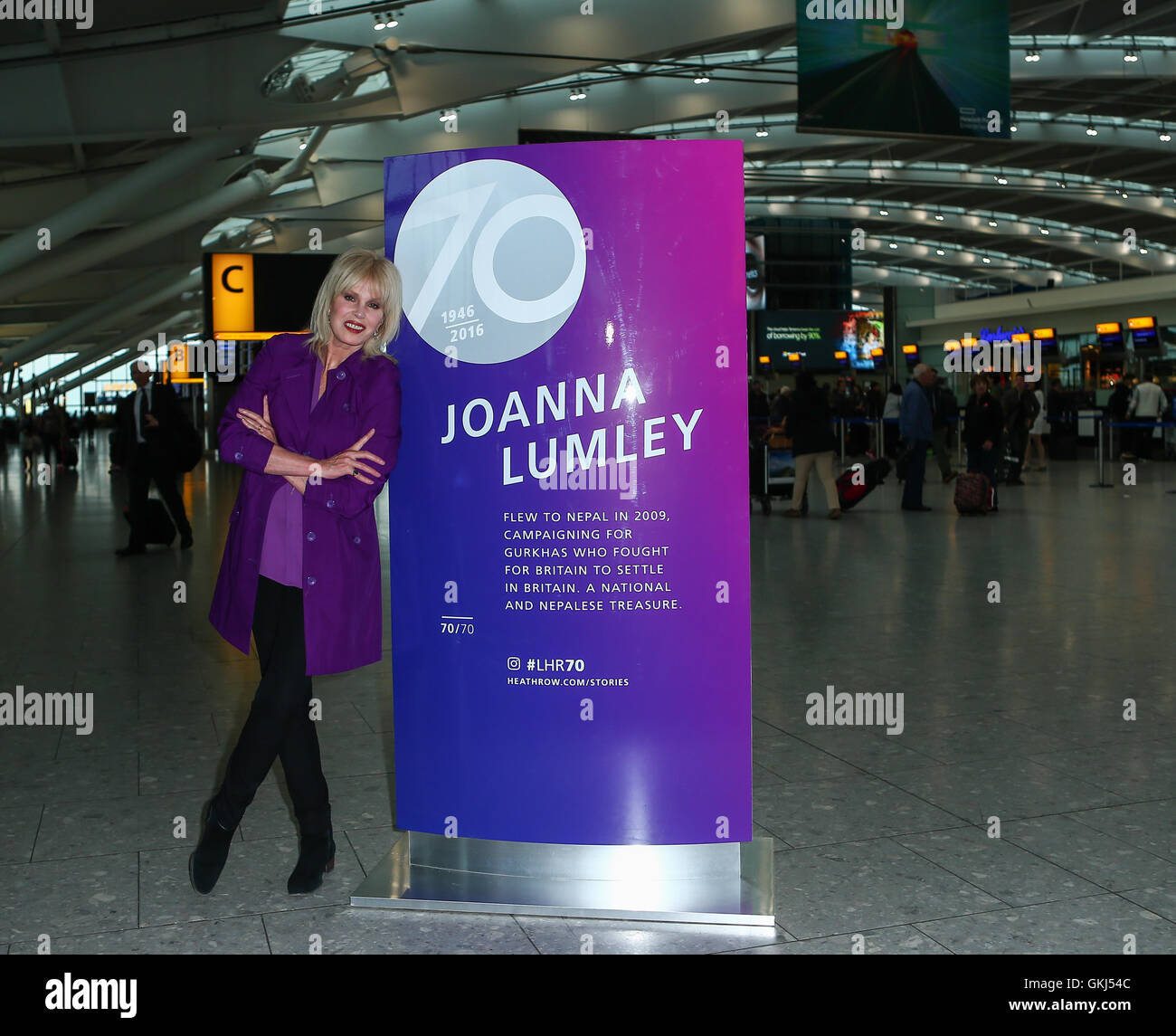 Joanna Lumley unveils her plaque at Heathrow Terminal 5 as part of the ...