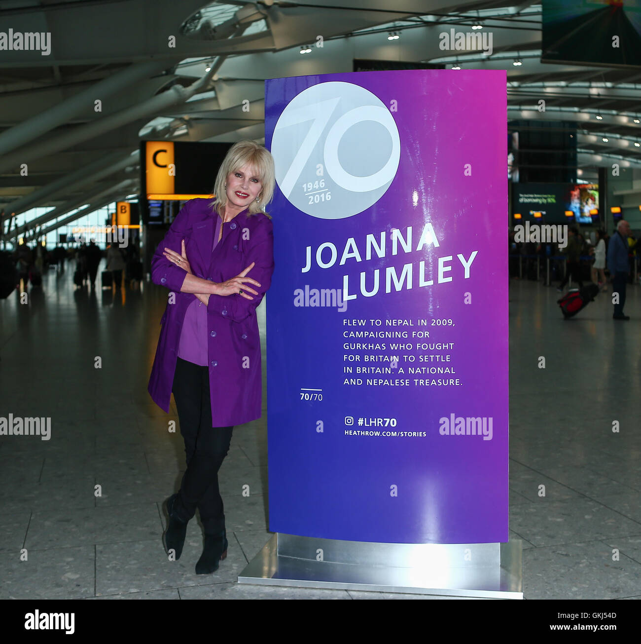Joanna Lumley unveils her plaque at Heathrow Terminal 5 as part of the ...