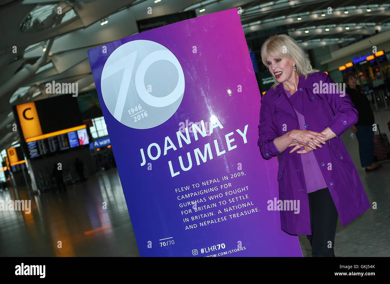 Joanna Lumley unveils her plaque at Heathrow Terminal 5 as part of the ...
