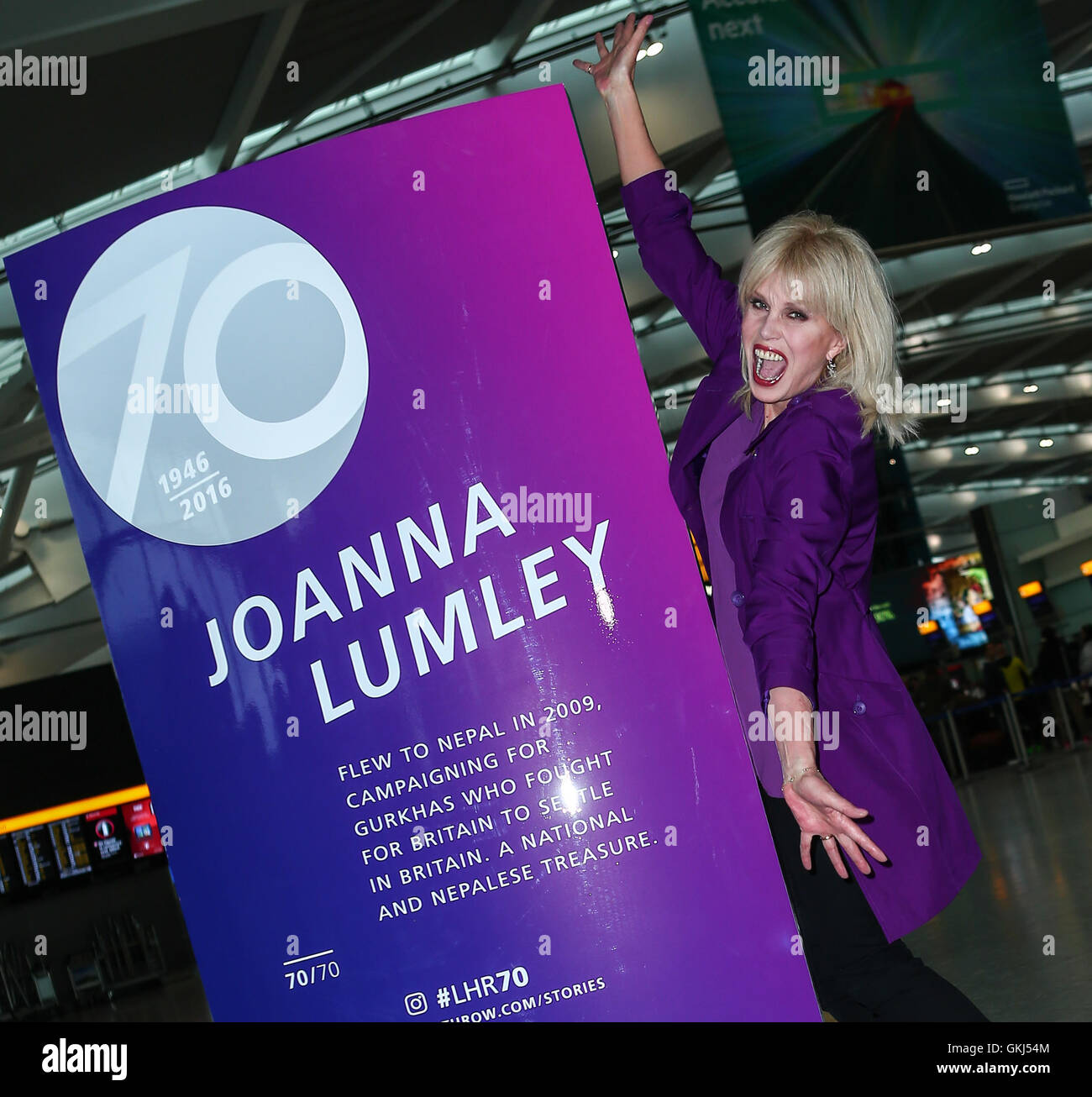 Joanna Lumley unveils her plaque at Heathrow Terminal 5 as part of the ...