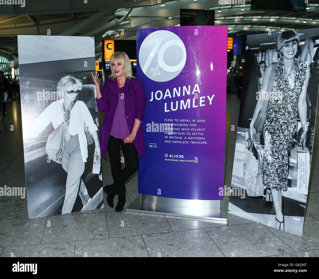 Joanna Lumley unveils her plaque at Heathrow Terminal 5 as part of the ...