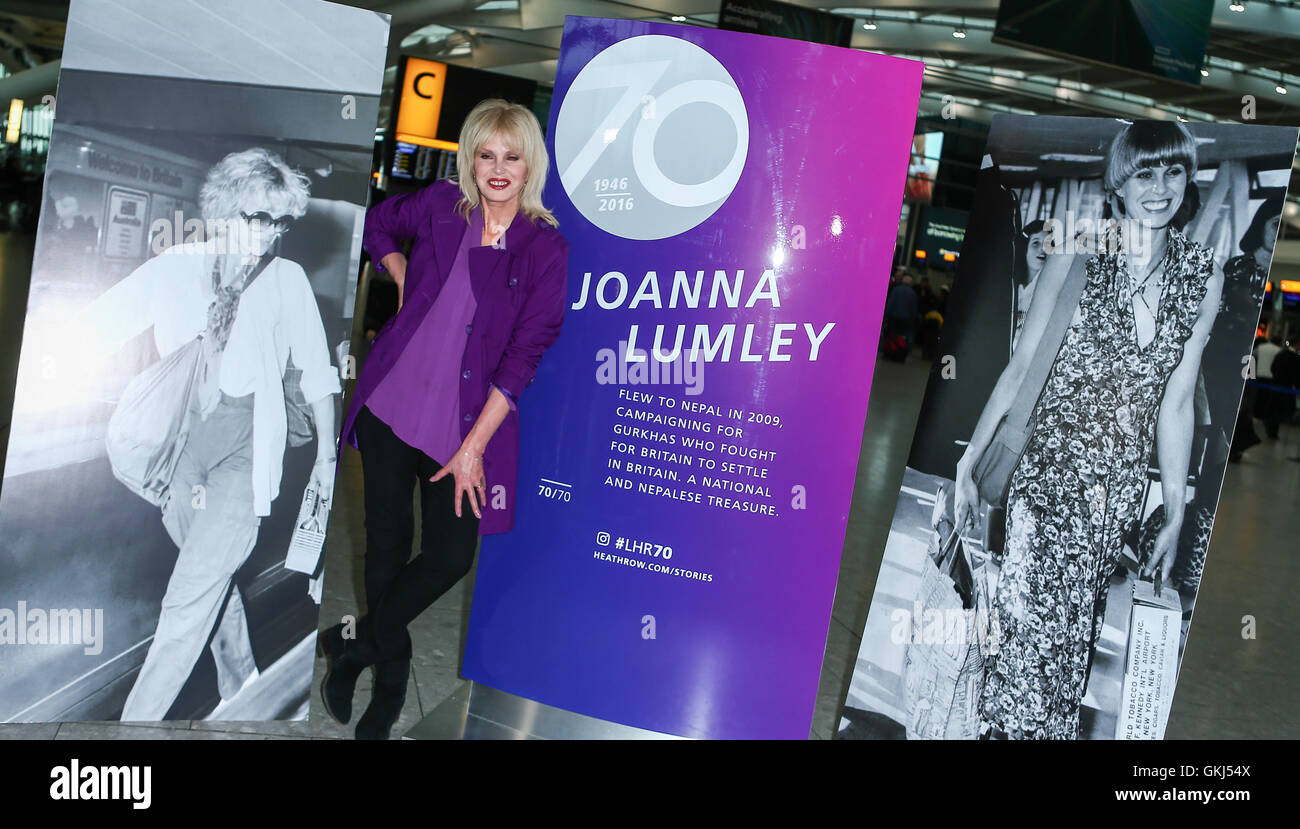 Joanna Lumley unveils her plaque at Heathrow Terminal 5 as part of the ...