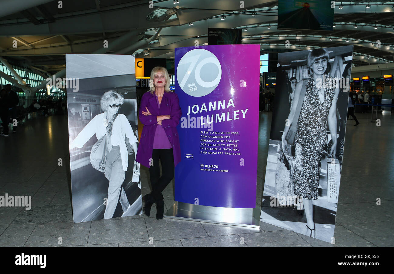 Joanna Lumley unveils her plaque at Heathrow Terminal 5 as part of the ...