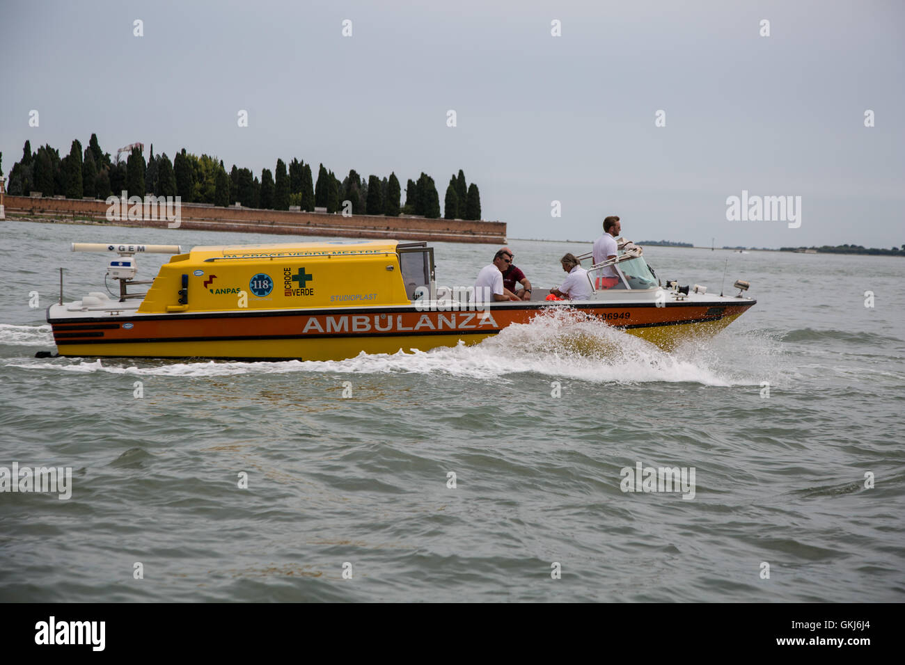 Water Ambulance in Venice Italy on way back to Hospital Stock Photo - Alamy