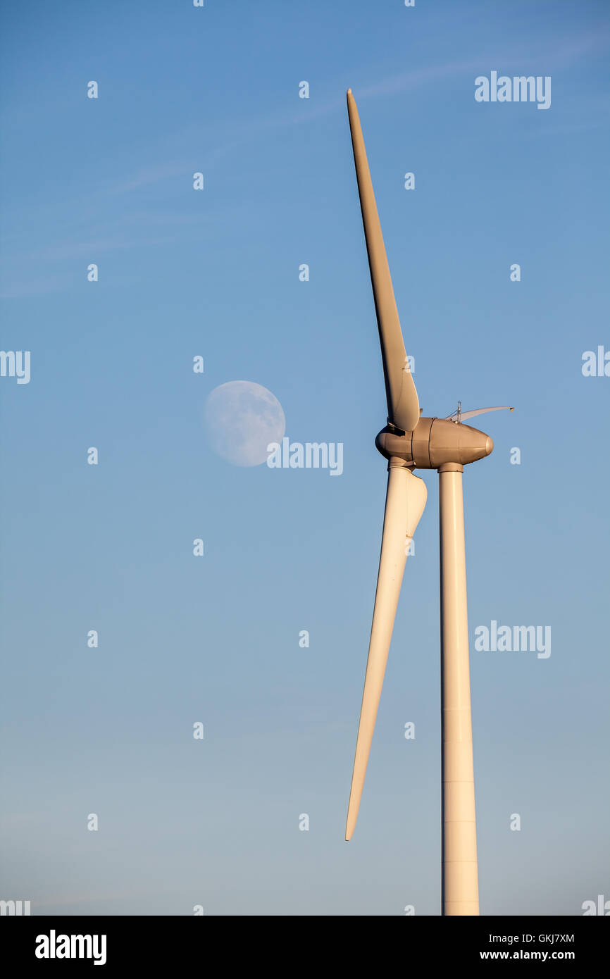 the moon with windmill close up in the sunset Stock Photo - Alamy