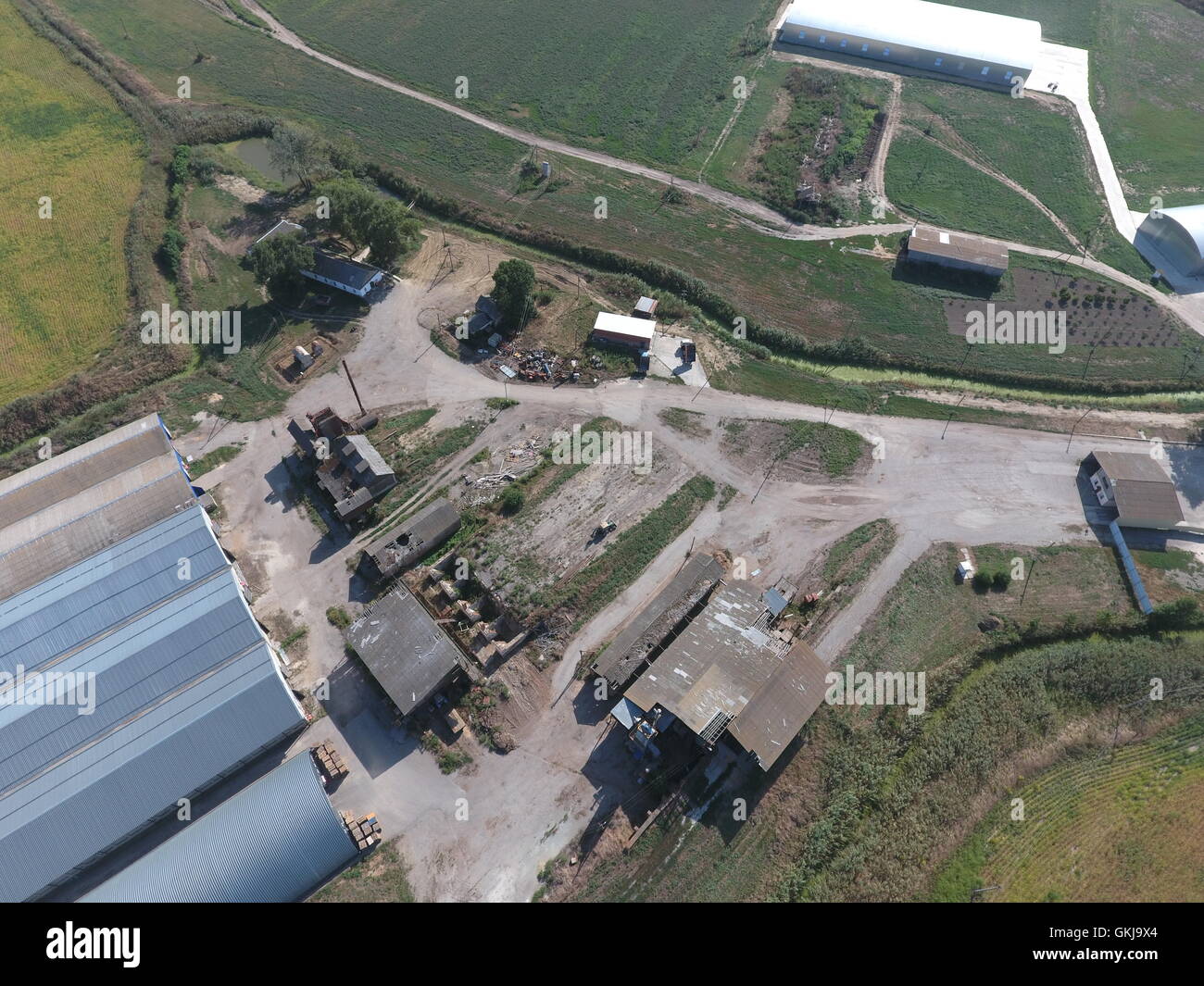 Top view of the hangars. Hangar of galvanized metal sheets for the ...