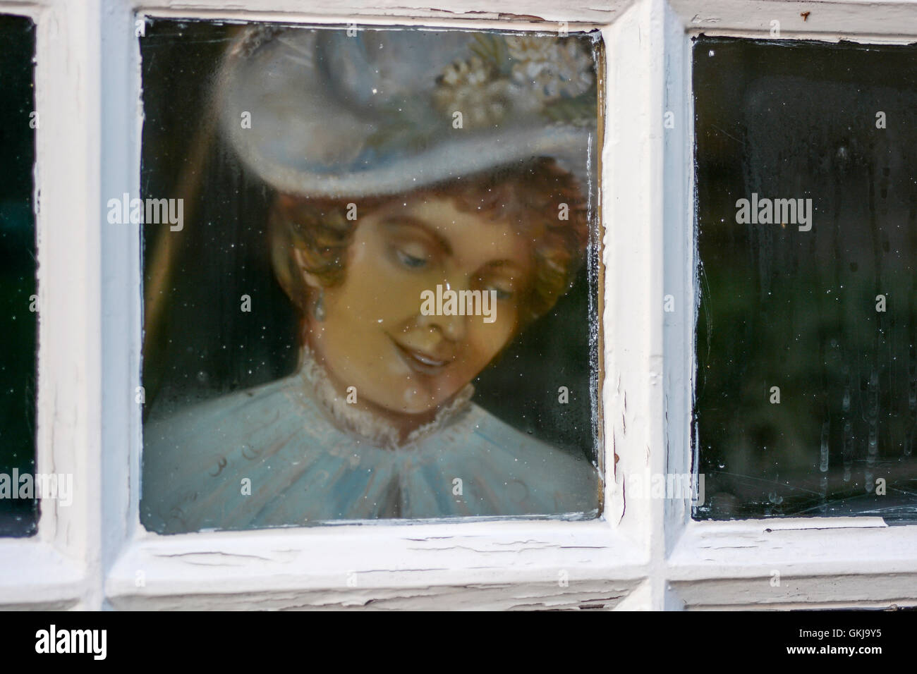 Window drawing: Portrait of a Victorian woman drawn on a window Stock ...