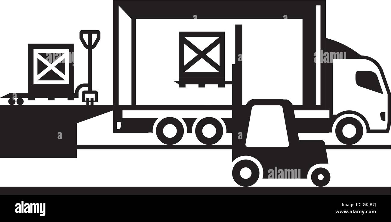 Pallet truck and forklift loading truck - vector illustration Stock ...