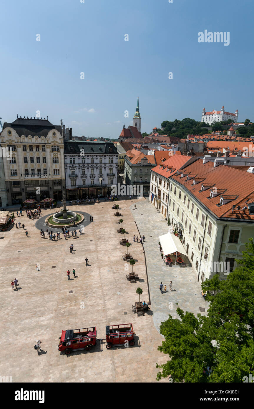 Skyline of Bratislava old town with its main square, Hlavné námestie ...