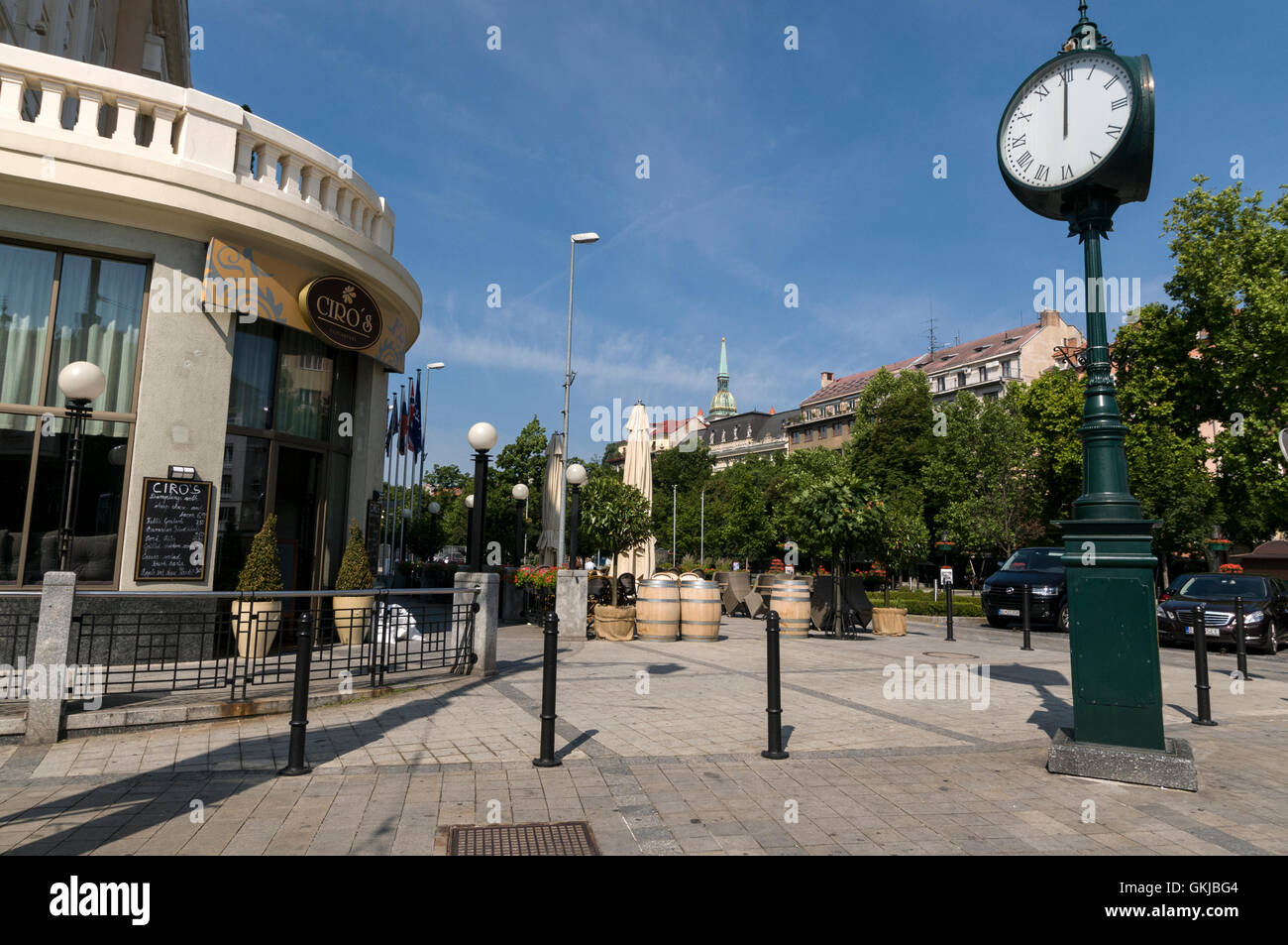 A large street clock in Hviezdoslavovo námestie (Hviezdoslavovo Square ...