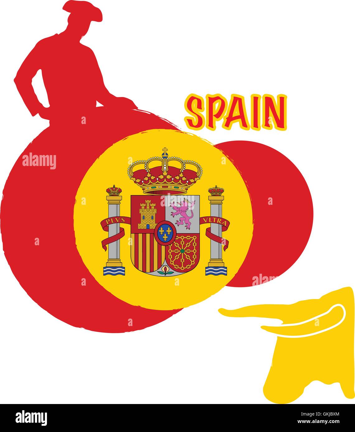 Spain flag with a matador and a bull silhouette for printing Stock ...