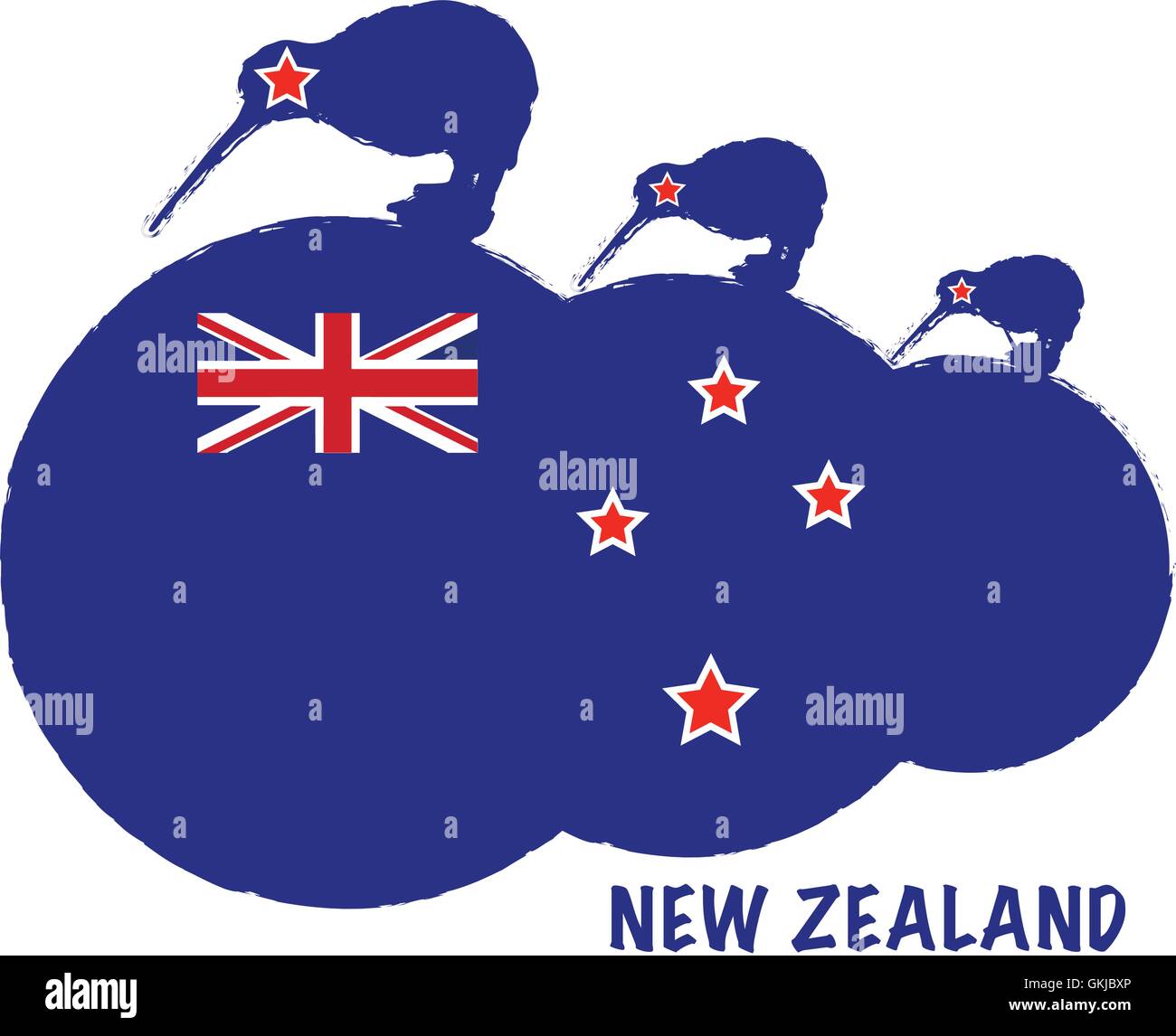 New Zealand flag with kiwi birds silhouette for printing Stock Vector ...