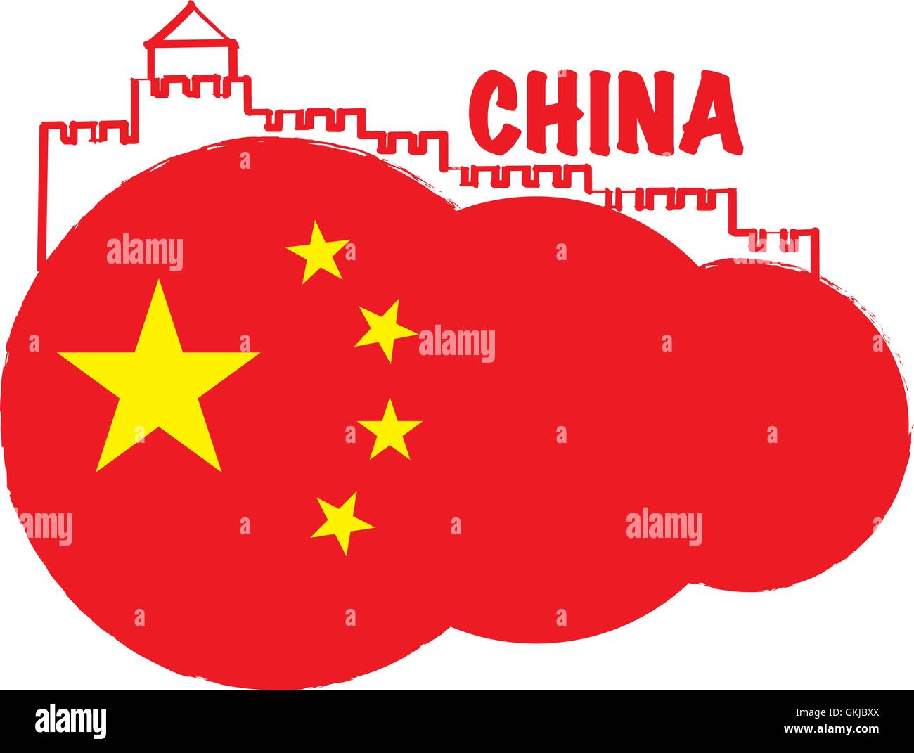 China flag design with Great Wall of China drawing for print Stock ...