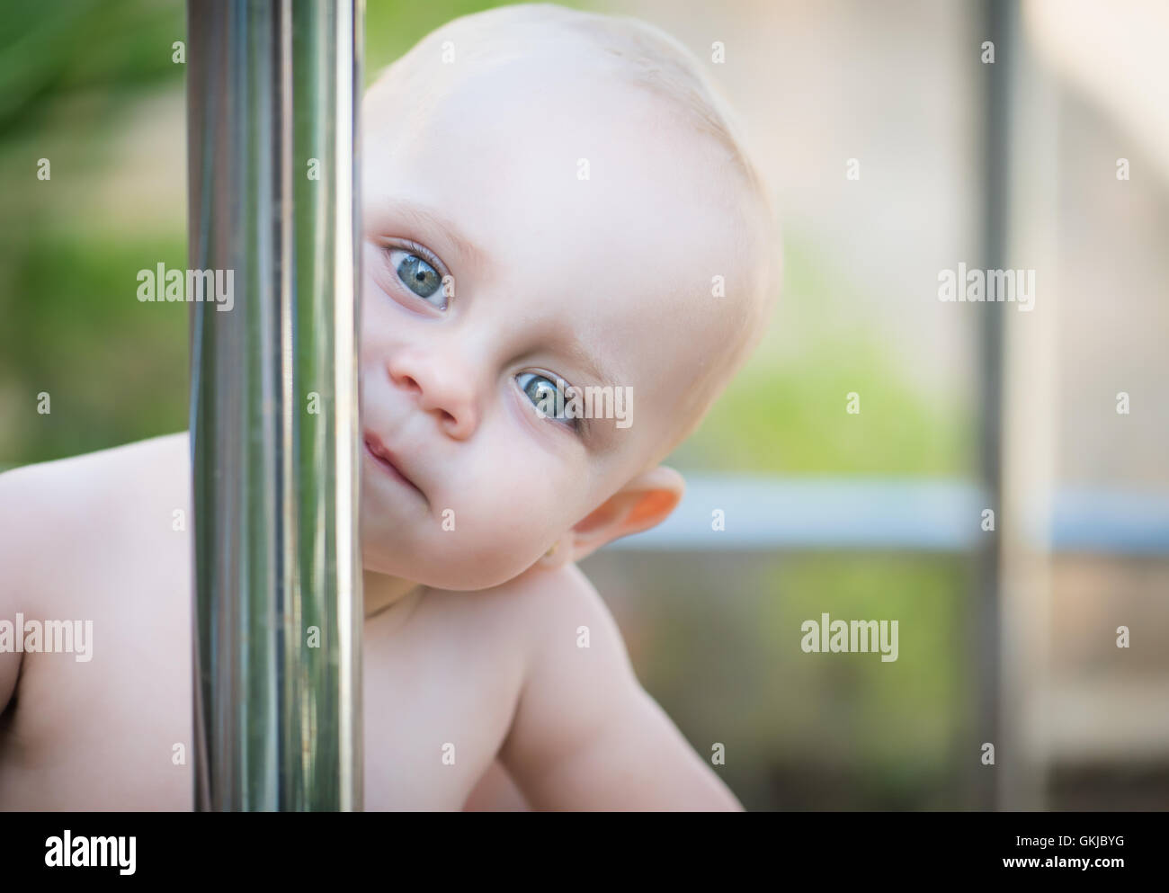 Cute joyful baby girl on the nature background Stock Photo - Alamy