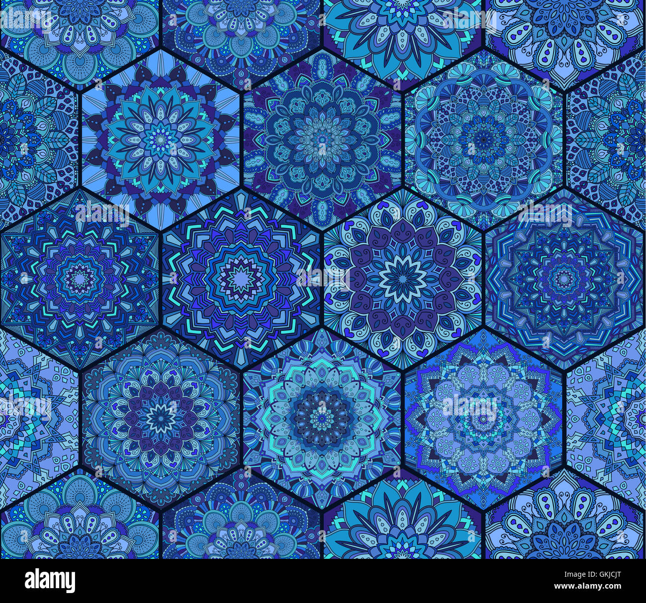 Tiles Blue Hexagon Mandala Stock Photo - Alamy