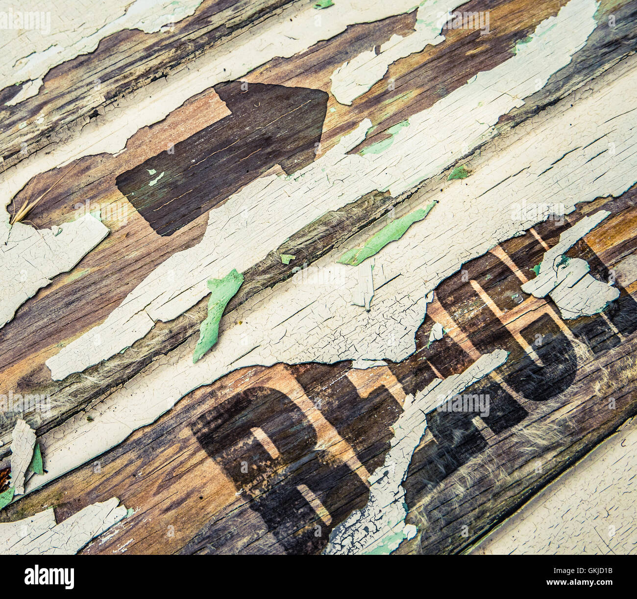 Old Vintage Rustic Wooden Beach Sign With Peeling Paint Stock Photo - Alamy